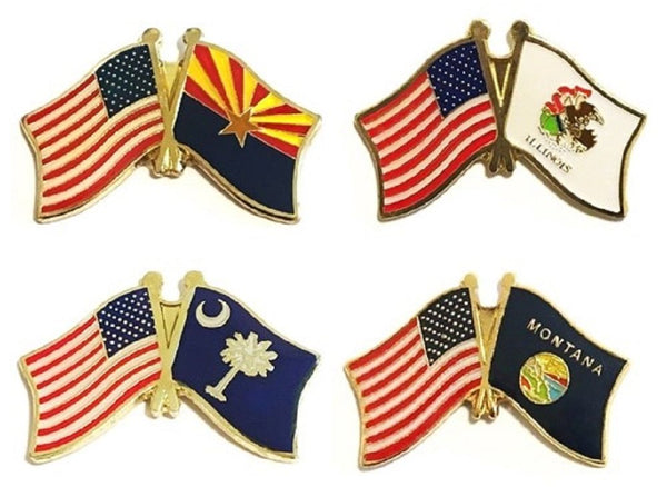 State/US Double Flag Pin Set| World Flag Pins